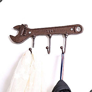 TELENT Retro Hooks Cast Iron Wrench Spanner Shape Hooks Key Rack Holder, Decorative Bedroom Bathroom Kitchen Laundry Room Tool Holder Coat Hat Hooks Rack Hanger (Cast Iron Wrench Hook-Ancient Copper)