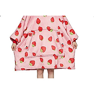 Hysunland Strawberry Wearable Blankets for Women Oversized Hoodie Sweatshirt with Kangaroo Pocket