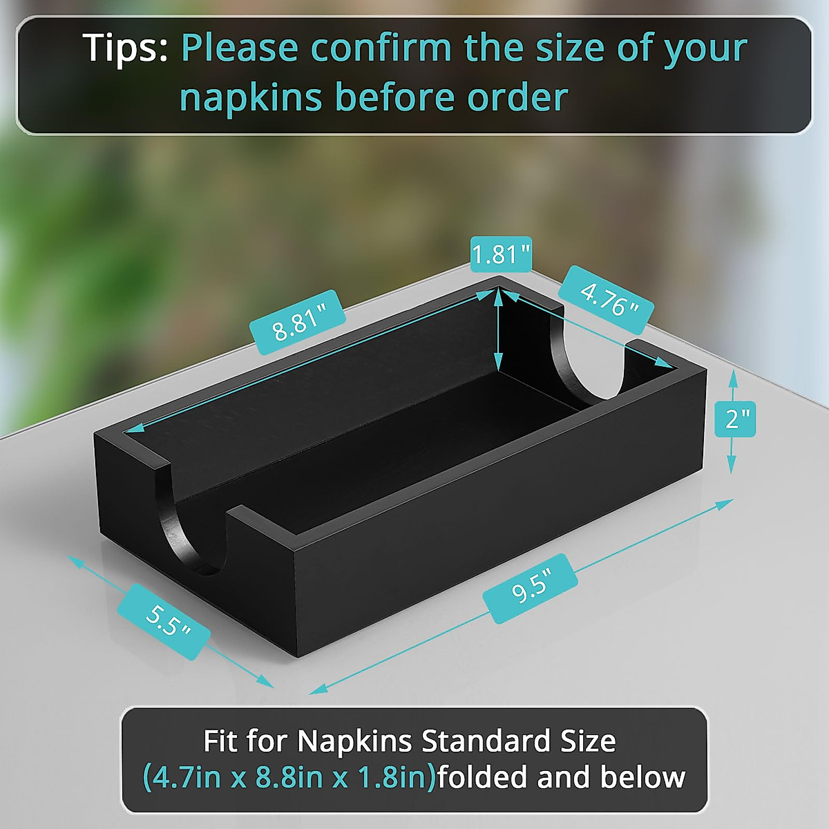 Napkin Holder for Bathroom, Wooden Guest Towel Holder Tray for Bathroom, Disposable Paper Hand Towel Holder for Bathroom Accessories, Dinner Napkin Holder for Kitchen Table Party, Black