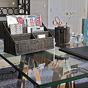 The Basket Lady Large Wicker Organizer Basket, 12.5 in W x 6 in D x 7.5 in H, Antique Walnut Brown