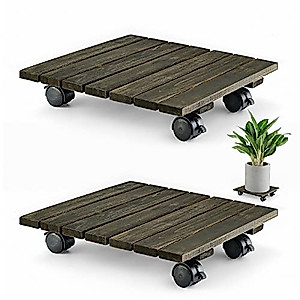 HOUSEBOOK - 2 Packs Premium Wooden Plant Stand Caddy 30cm Square Garden Plant Pot Trolley 360 Deg Movable, Waterproof Planter Caddy, 12", Wholesale Available, 30cm, Holds Up 240 Lbs, Black