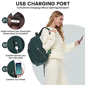 LOVEVOOK Travel Laptop Backpack Women,15.6 Inch Water Resistant Travel Backpack for Women,Work Computer Back Pack for Business,Large Capacity,Dark Green