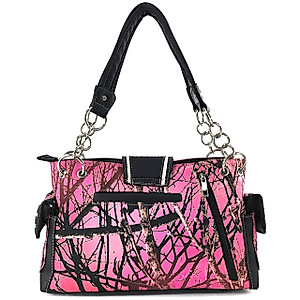 Zelris Camouflage Shine Glow Buckle Women Conceal Carry Shoulder Handbag (Pink)