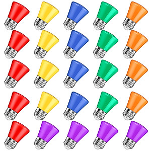 25 Pcs Christmas 2W LED Light Bulbs Replacement Bulbs for Outdoor String Lights E26 Base Plastic Waterproof S14 LED Bulb for Wedding Halloween Patio Party Bar Decor (Multi Color)