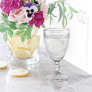 Wongblee Vintage Glass Goblets 11.8 Oz, Stemmed Wine Glasses, Embossed Drinking Glasses for Wine, Water, Juice, Beverage, Set of 6 (Style-B)