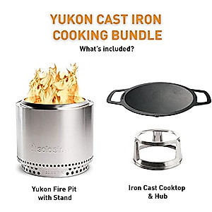 Solo Stove Yukon Cast Iron Wok Cooking Bundle 2.0 | Portable Smokeless Fire Pit, Stand, Woktop & Hub, Wood Burning, Removable Ash Pan, Stainless Steel/Cast Iron, H: 26.25in x Dia: 25.75in, 62lbs