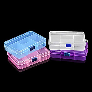 AGCFABS Transparency 5 Grids Plastic Storage Box Jewelry Display Beads Earring Case Organizer DIY Jewelry Accessories Storage Supplies (White-Blue)