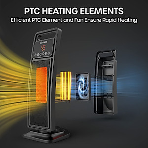 Tower Heater Indoor, 1500W Fast Heating Ceramic Heater, Electric Heater with Remote, Eco Mode & Fan Mode, 1-12H Timer, Tip-Over Protection, 60° Oscillating Portable Heater with Thermostat for Bedroom