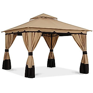 ABCCANOPY 10'x12' Outdoor Gazebo, Double Roof Patio Gazebo with Shade Curtains, Beige