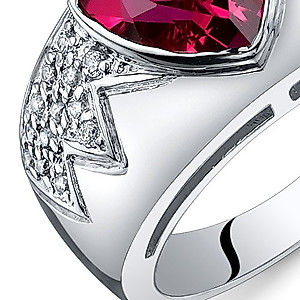 PEORA Created Ruby Museum Ring Sterling Silver Trillion Cut 2.50 Carats Size 5