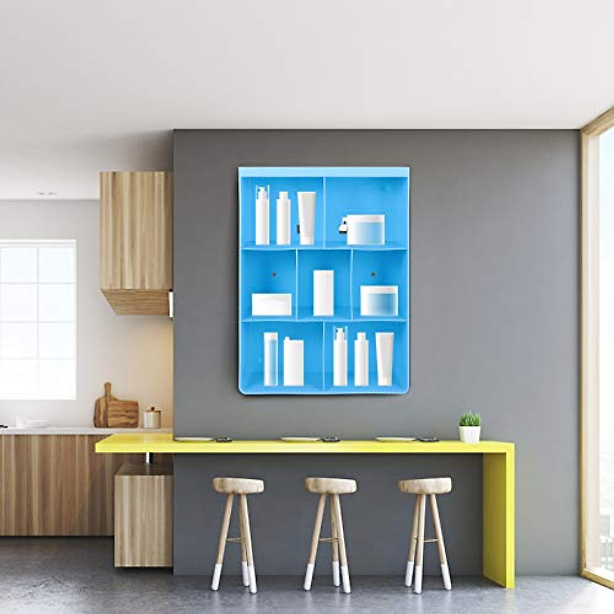 DOITOOL Wall Mounted Shelves Floating Shelves Wall Mounted Plastic Non Drilling Adhesive Bathroom Organizer Ledge Shelf Rack for Bedroom Living Room Bathroom Office (Blue) Wall Mounted Shelf