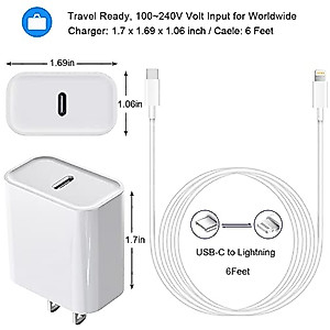 iPhone 14 13 Fast Charger, [Apple MFi Certified] USB C Wall Charger Fast Charging 20W PD Adapter with 6FT Type-C to Lightning Cable Compatible with iPhone 14 13 12 Pro Max Mini 11 Xs XR X 8 and More