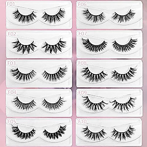 FARRED Wholesale Fluffy Dramatic Bulk Lashes Mix 10 Styles 30 pairs Pack Individual Box 10-18mm Volume Faux Mink Eyelash Thick 8D Fake Lash Short Natural Look Wispy Eyelashes (style i-30 pairs)