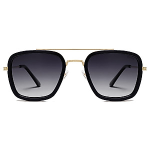 SOJOS Retro Square Polarized Sunglasses for Men Women Goggle Classic Alloy Frame HERO SJ1126 with Gold Frame/Black Rim/Gradient Grey Lens