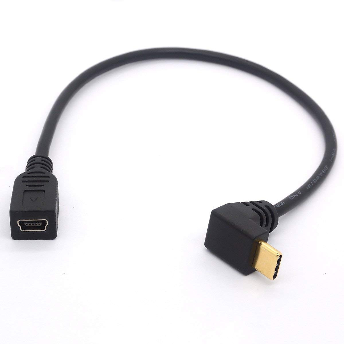 GLHONG USB Type C to Mini 5-Pin Adapter, 1ft/25cm, Right Angled, Male-to-Female, USB 2.0