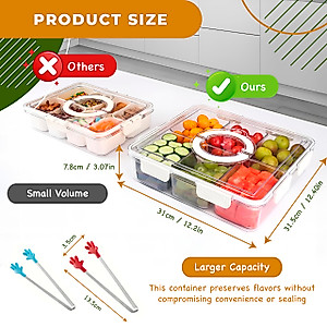 MUGA LARGE Divided Serving Tray with Lid & Handle- 6 Compartment Removable Snackle Box Charcuterie Container with 2 Silicone Tong, BPA-Free Fruit Storage Container.