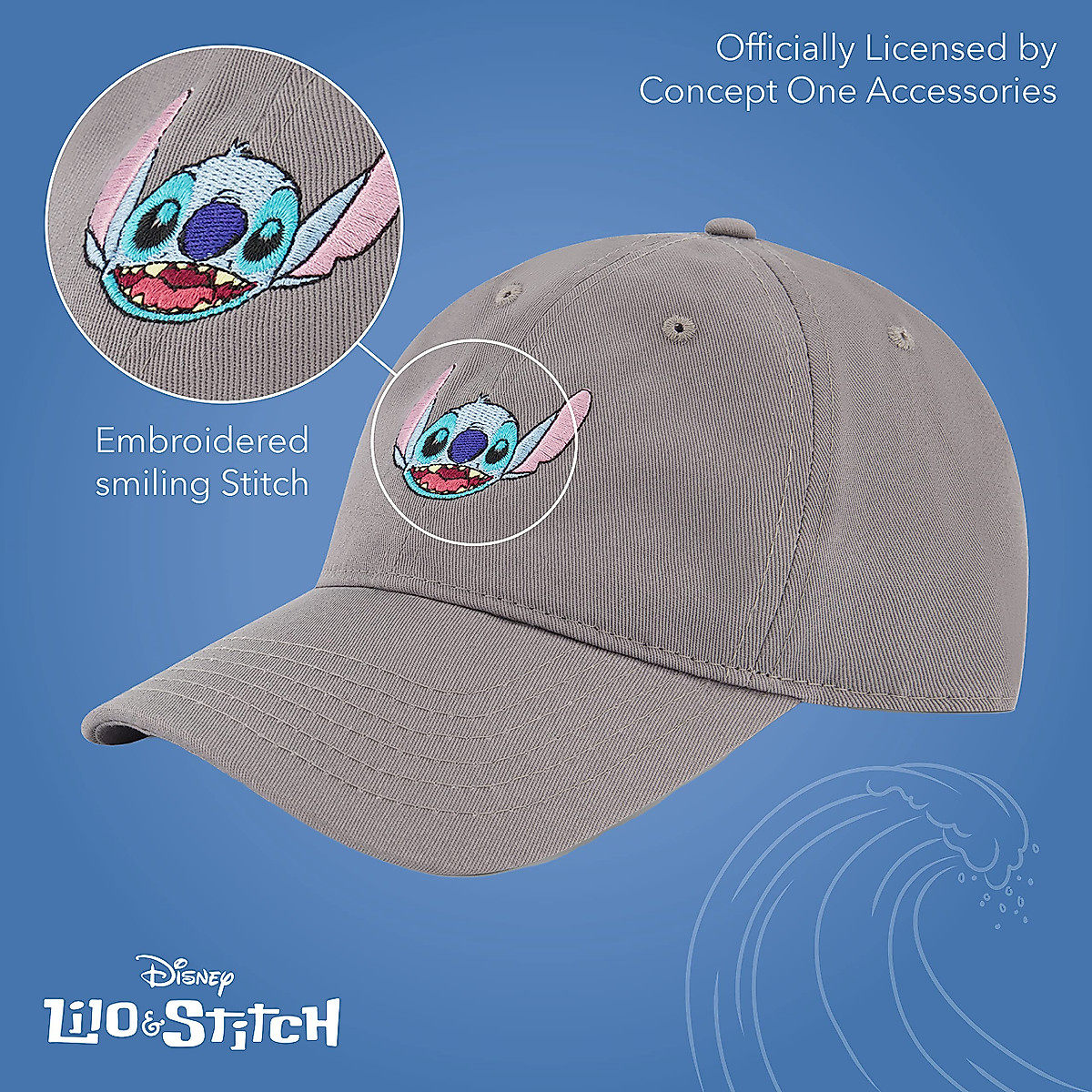 Disney Stitch Dad Hat, Adjustable Cotton Baseball Cap with Curved Brim, Grey, One Size