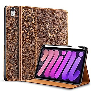 Gexmil Ipad Mini 6 CASE 8.3 inch 2021,Genuine Leather Ipad Mini 6th Gen Cover,with Magnetic Buckle,Pencil Holder,Pencil2 Wireless Charging,Made from Real Leather Cowhide (Brown)