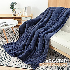 Argstar Sherpa Fleece Weighted Blanket for Adults 15 Lbs On Queen Bed, Soft Cozy Fuzzy Heavy Blankets with Premium Glass Beads, 60"x80", Navy.