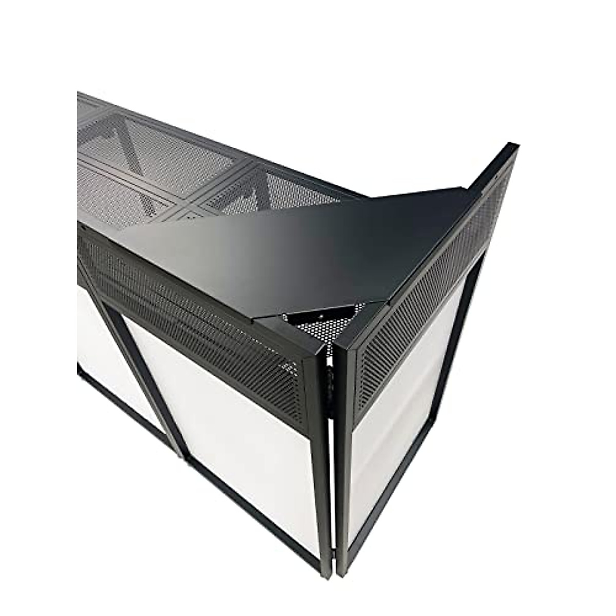 Mega 73" Wide DJ Event Facade White/Black Scrim Booth Two Top Corner Table Tops Largest DJ Facade Booth Available! Lightweight Aluminum