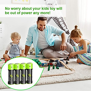 AA Batteries - USB Rechargeable Double A Lithium Batteries - Li-ion Battery Cell - 1.5V / 1700mAH (4-Pack) - Not NI-MH/NI-CD/Alkaline Batteries - ECO-Friendly and Recyclable - No Memory Effect（Green)