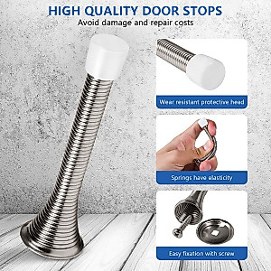 KISEER 12 Pack Spring Door Stops 3 1/4" Flexible Heavy Duty Spring Door Stopper with RustProof Screw Rubber Bumper Tips (Satin Nickel)
