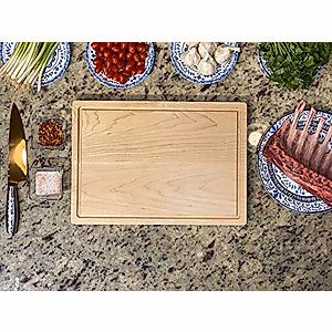 Wood Cutting Board Hard Maple 17x12x1.25 Inches Reversible with Handles and Juice Groove, Extra Thick Butcher Block Chopping Board Handmade By Ferrum.