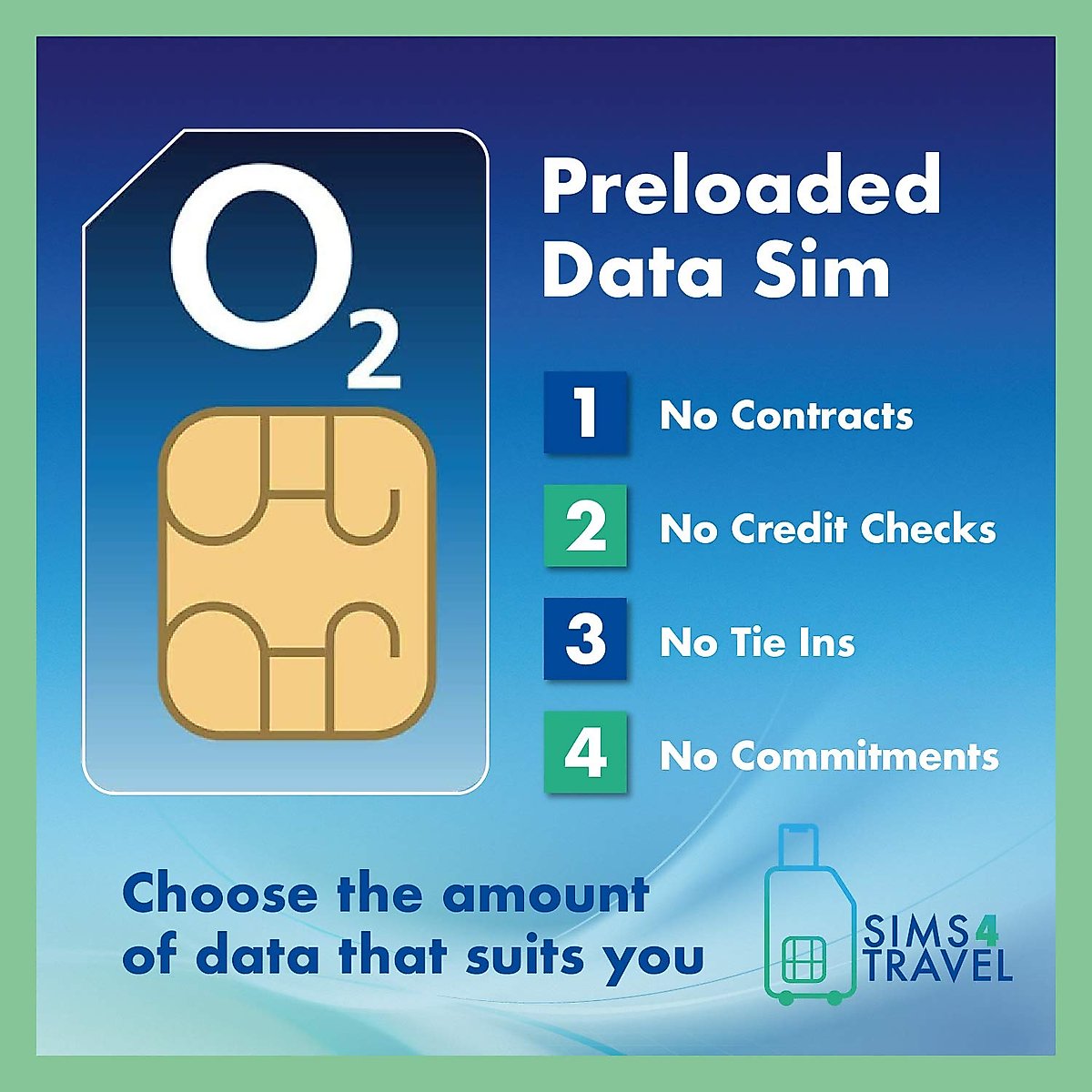 Sims4Travel Prepaid O2 SIM Card Pre-Loaded with 25GB of 4G/5G Data for use in 47 Countries Worldwide (Valid for 30 Days). No Commitments, No Checks, No Tie-ins and No Personal ID. Easy to Renew
