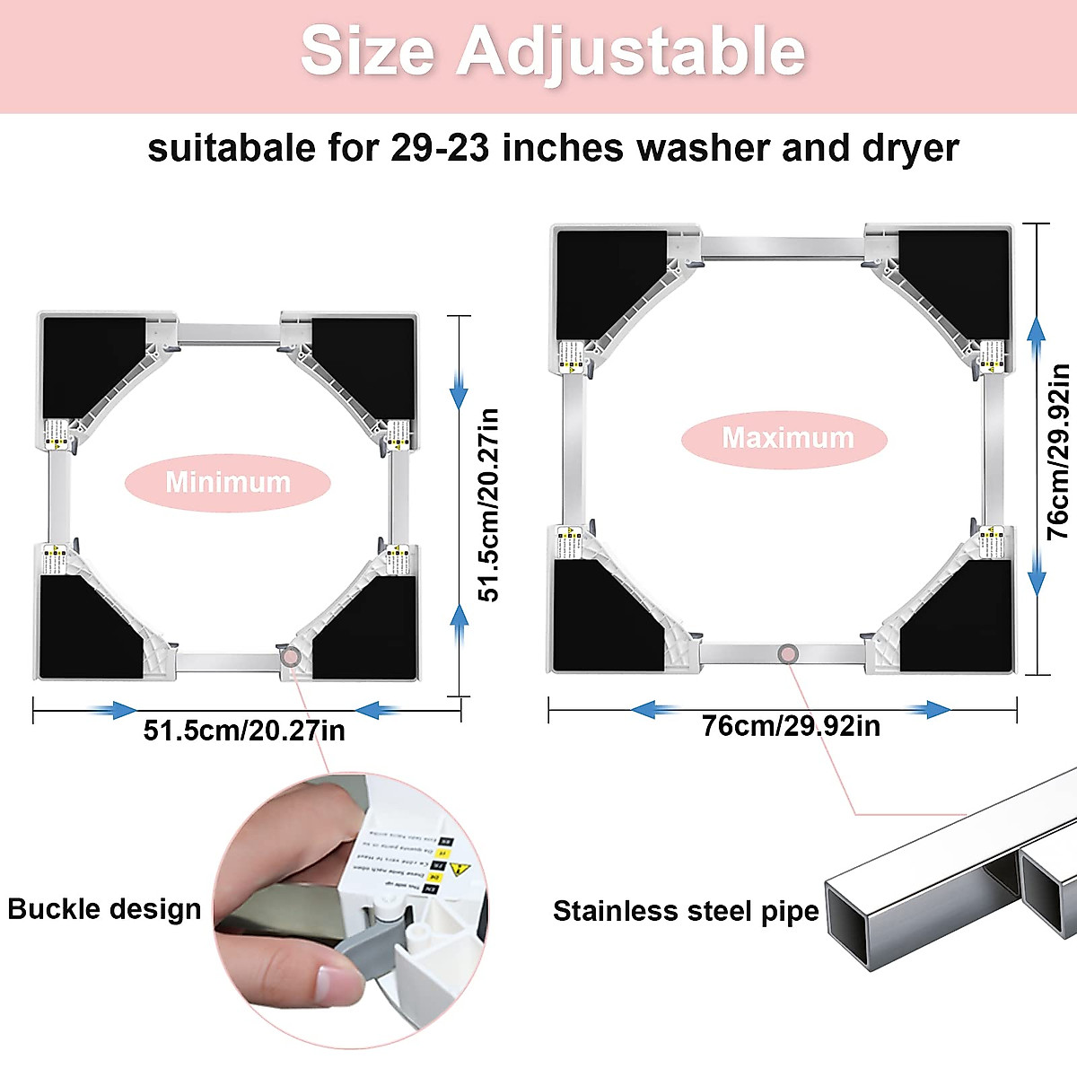 Kiss Core 29 inch Washer Dryer Stacking Kit, Universal Stacking Kit for Washer and Dryer, Adjustable 29"/28"/27"/26"/25"/24" Stackable Washer and Dryer Stacking Kit with Ratchet Strap