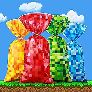 120 Pieces Pixel Party Favor Bags Pixel Treat Bags Pixel Goody Bags with Twist Ties Pixel Candy Bags Game Party Gift Bags for Pixel Theme Birthday Party Favors Supplies