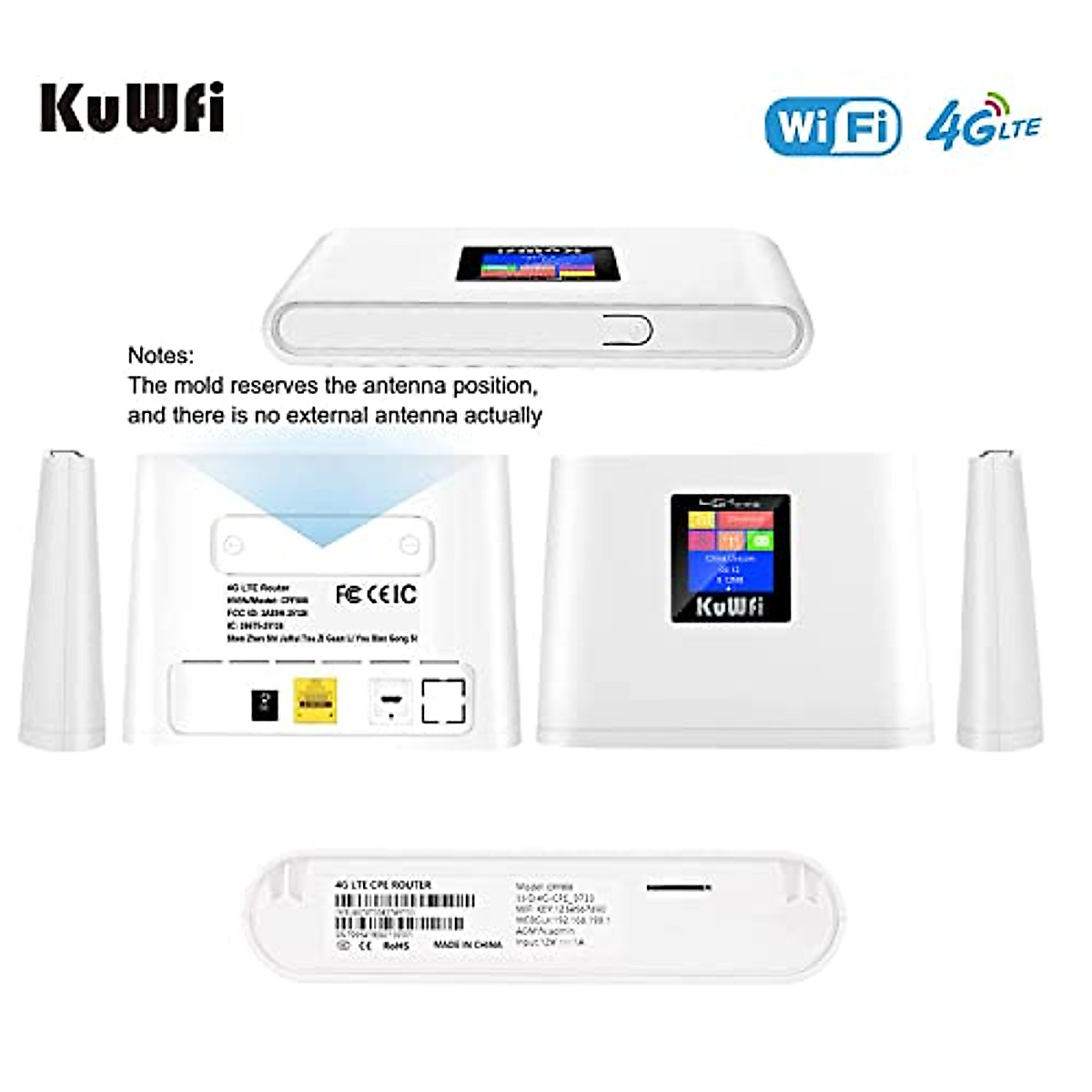 KuWFi 4G LTE Router with SIM Card Slot, Mobile WiFi Hotspot with LCD Display RJ45 | Support T-Mobile and AT&T | 150Mbps Wireless Connect up to 10 Devices(Built-in Antenna, No External)