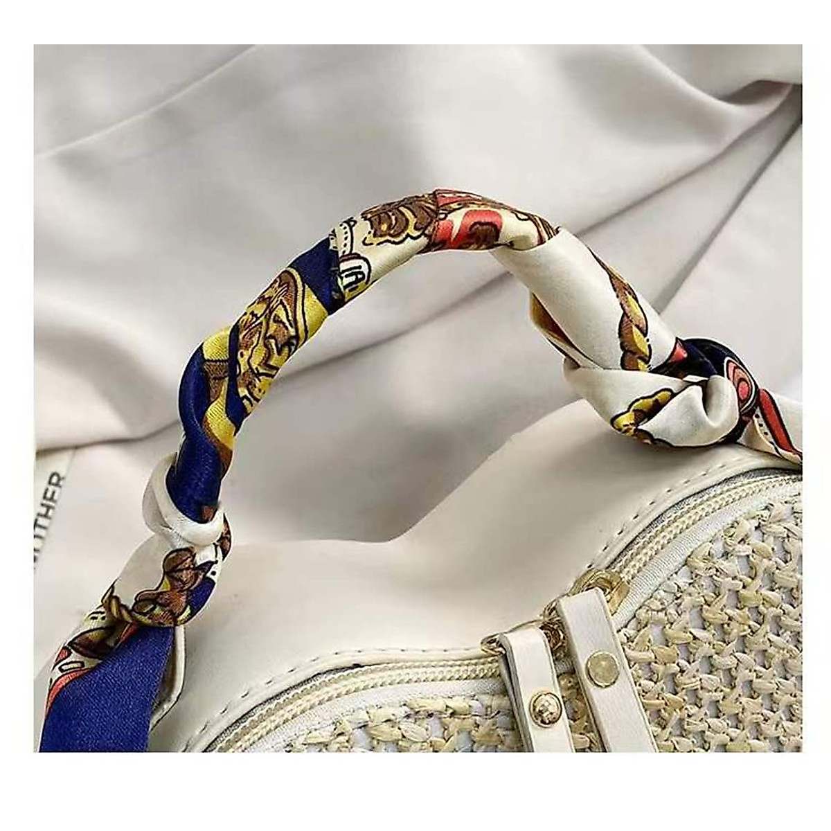 Dajingkj Fashion Ribbon Beach Bag Heart Shaped Purse Handheld Straw Bag Shoulder messenger bag for Women (creamy-white)