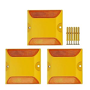 IoF 3-Pack Reflective Lane Markers Lane Reflector Reflective Road Pavement Markers (4 x 4 Inch) Asphalt Markers Suitable for Speed Bumps,Sidewalks,Crosswalks,Highways and Driveways with Anchor Bolts