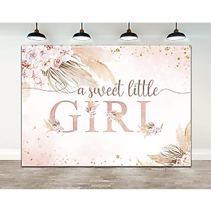 Ticuenicoa 7x5ft Boho Pampas Girls Baby Shower Backdrop A Sweet Little Girl Is On The Way Baby Shower Party Banner Wall Decorations Boho Pink Floral Glitter Dots Girls Baby Shower Background
