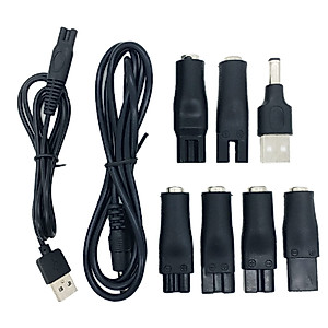 Charger Cord for Most Electric Hair Clipper Trimmer Shaver Razor, Flawless Leg Pedi - 5V DC Cable and Variety Adapters