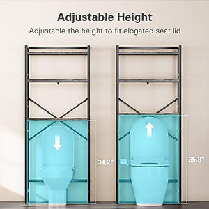 Denkee Over The Toilet Storage Shelf, 3-Tier Over-The-Toilet Organizer Rack, Over Toilet Bathroom Organizer Space Saver, Easy to Assemble, Gray (25L x 10W x 63H)