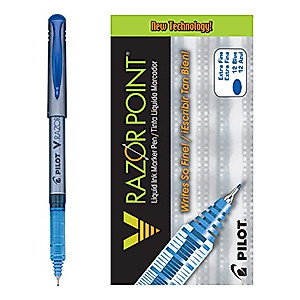 PILOT V Razor Point Liquid Ink Markers, Extra Fine Point, Blue Ink, 12-Pack (11021)