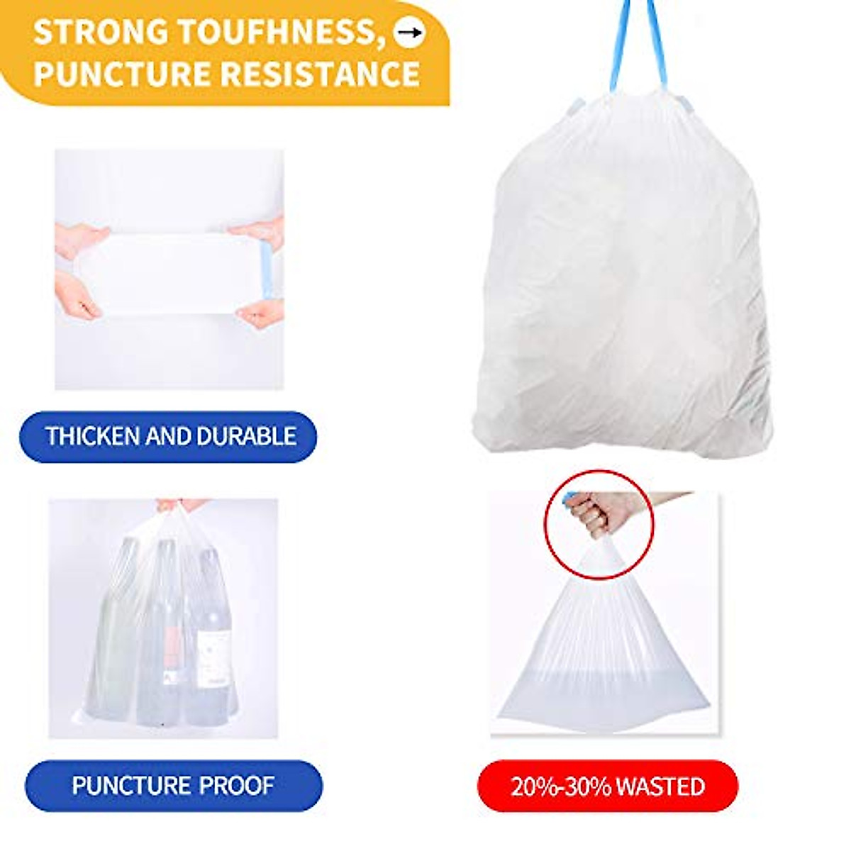 VASULER 4 Gallon Trash Bags,Garbage Bags Tall Strong Super-Thickened Drawstring Solid Trash Bags,Garbage Bags for Kitchen,Bathroom, Bedroom, Home, Office, Trash Cans (4 Gallon 40 Count ULTRA STRONG)