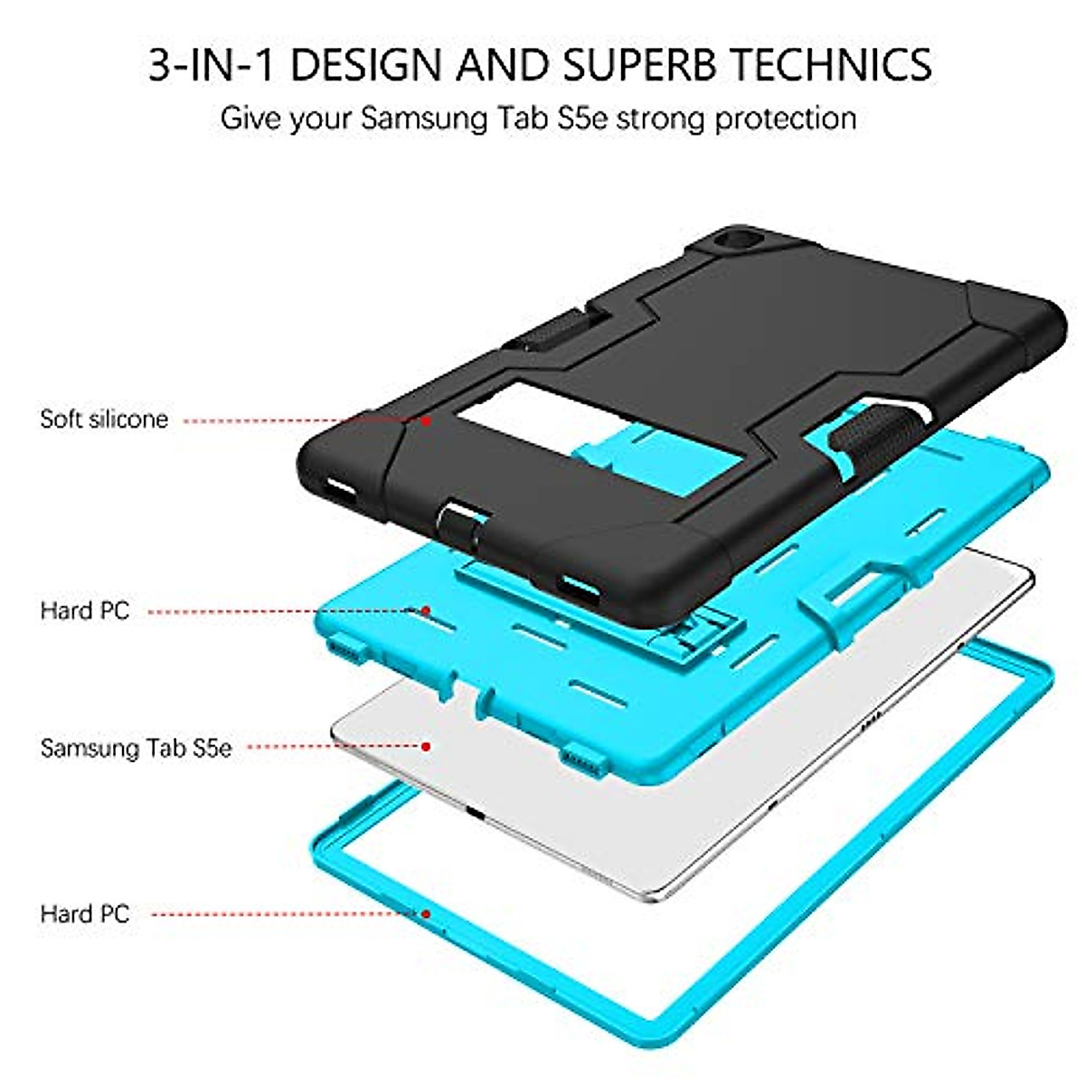 Galaxy Tab S5e 10.5 2019 Case SM-T720/T725 GUAGUA Kickstand Heavy Duty 3 in 1 High Impact Full-Body Rugged Bumper Shockproof Protective Anti-Scratch Case for Samsung Galaxy Tab S5e 2019 Black/Blue