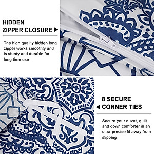 PHF Ultra Soft Paisley Duvet Cover Queen Size, Printed Bedding Set 3 Pieces, Comfy Farmhouse Pattern Duvet Cover Set with 2 Pillow Shams, Zipper Closure and 8 Ties, 90"x90", Royal Blue & White