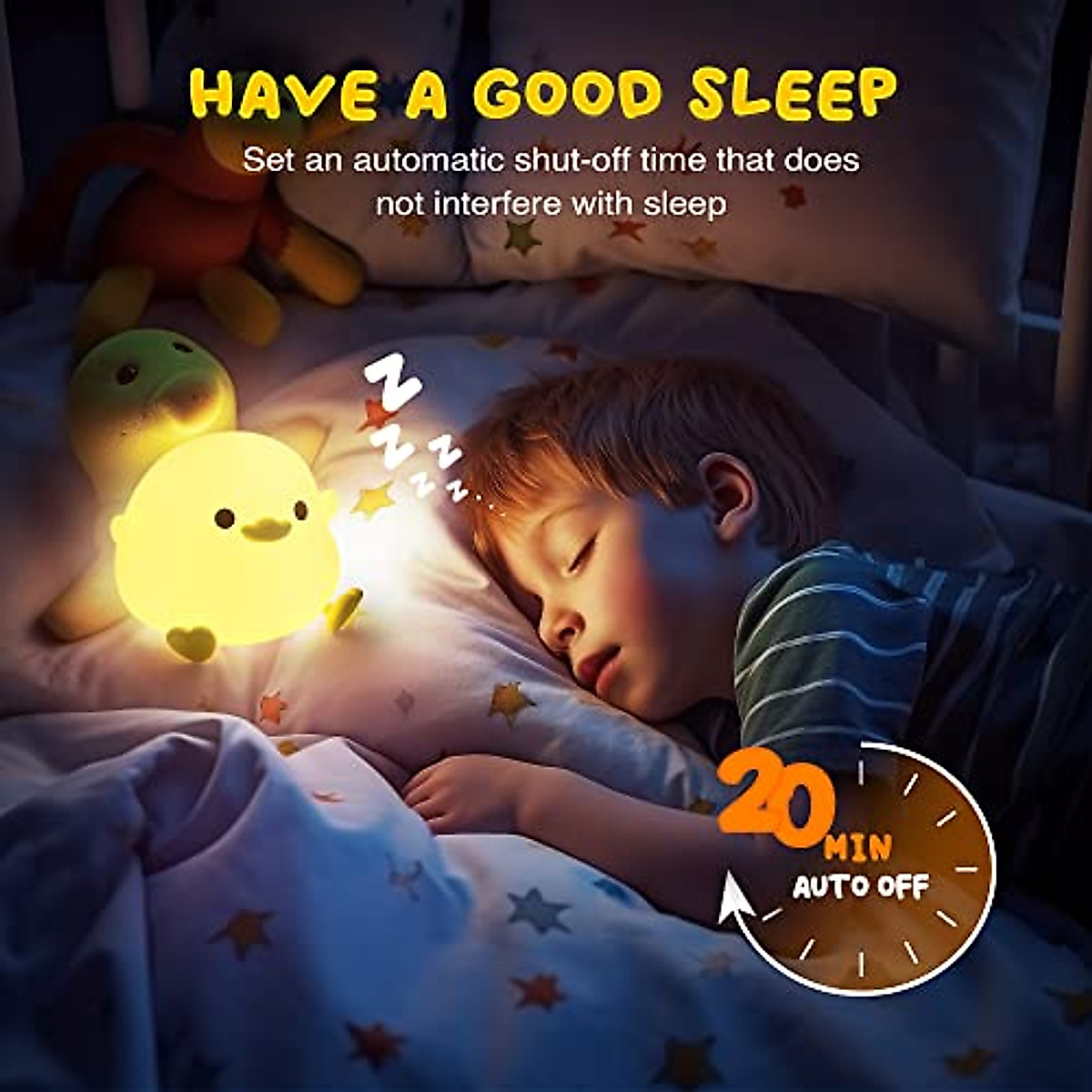UNEEDE LED Cute Bean Duck Night Light, DoDo Duck Silicone Nursery Night Light Rechargeable Table Lamp Bedside Lamp with Touch Sensor for Bedrooms, Living Room