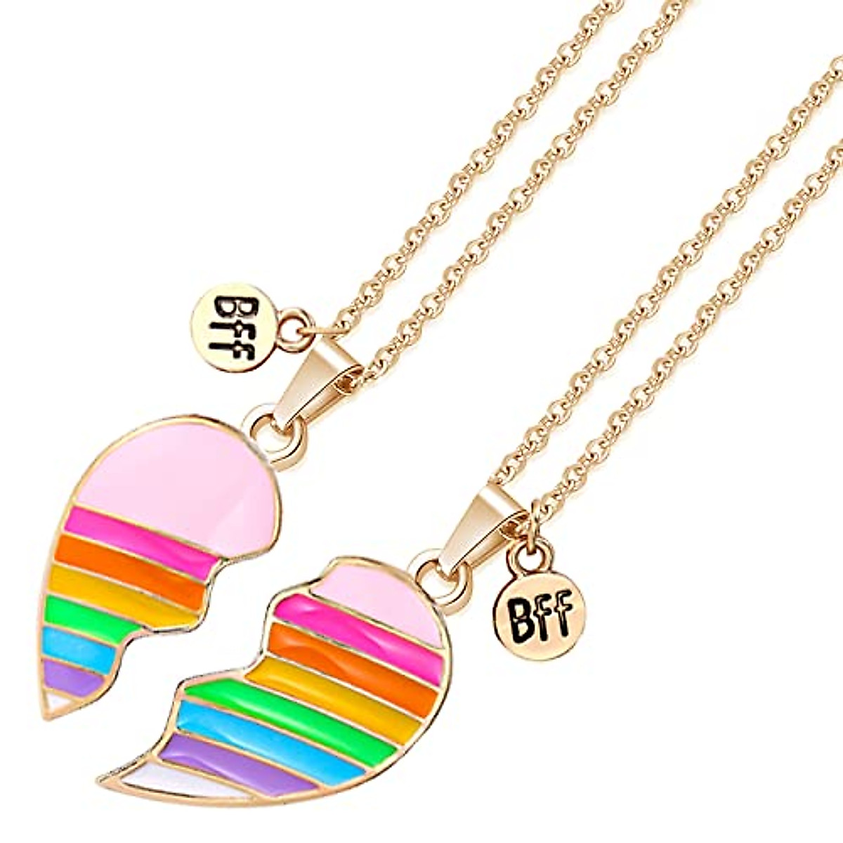 LEBOCADO 2 Pieces Rainbow Necklace, Half Heart BFF Friendship Necklaces Best Friends Forever Necklaces Pendant Gifts for Girls Women Couples