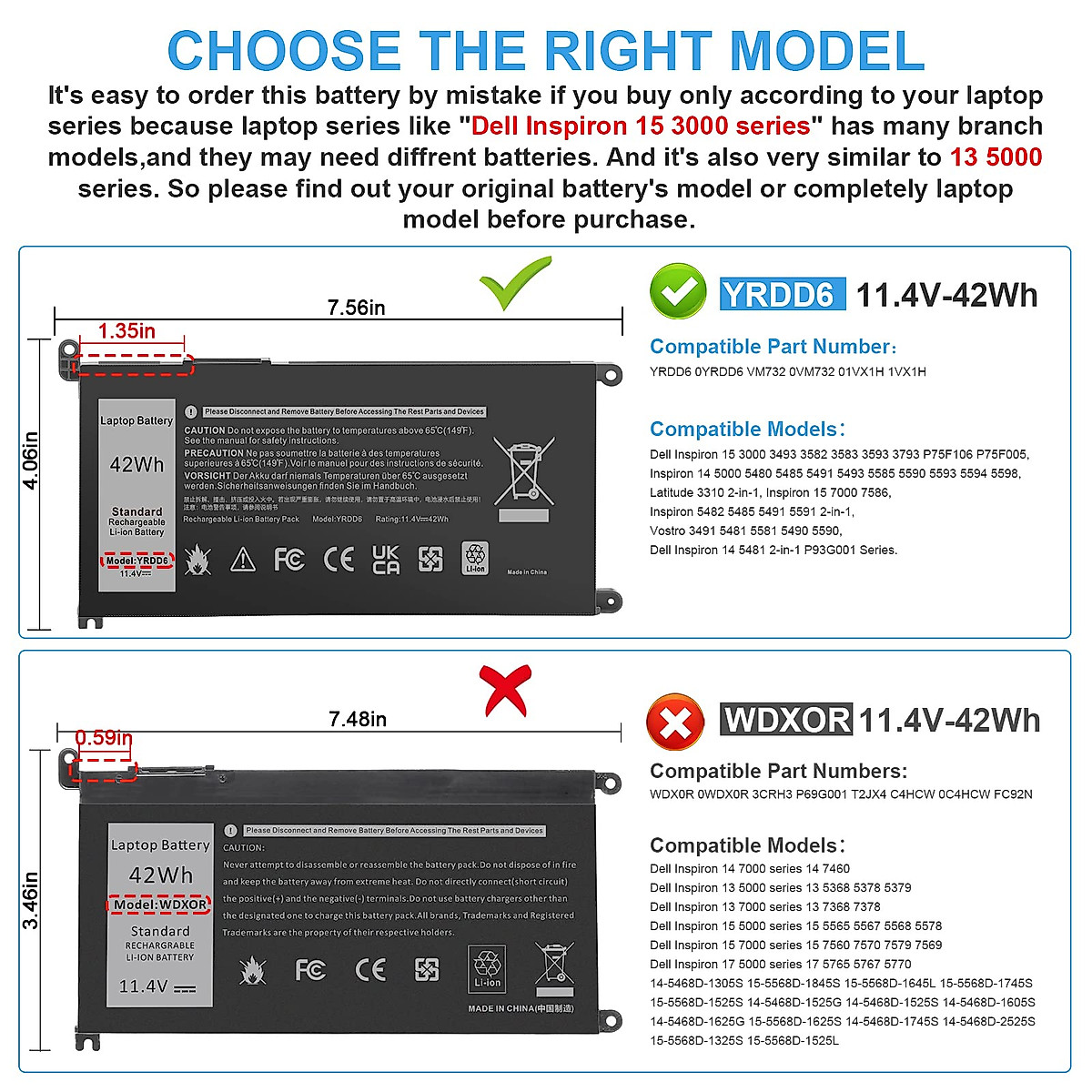 Fancy Buying YRDD6 1VX1H Battery for Dell Inspiron 3310 3583 5481 5482 5485 5491 5591 7586 2-in-1 3493 3501 3582 3584 3593 3793 5480 5493 5581 5584 5585 5590 5593 5594 5598 P93G001 VM732 P75F 01VX1H