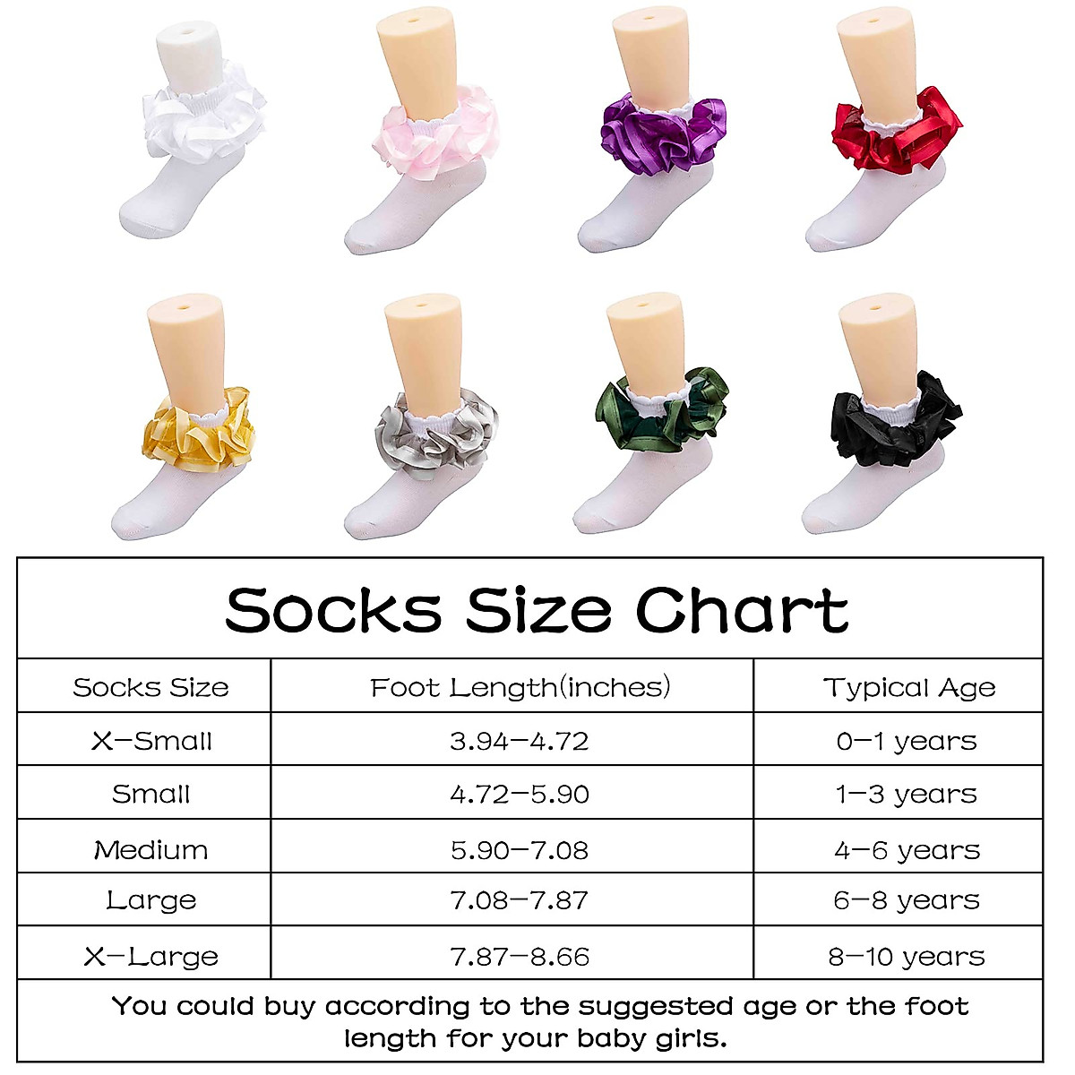 8 Pairs 3D Three-dimensional Big Ruffled Lace Cotton Socks, Frilly Dress Princess Socks for Little Girls 0-10 Years