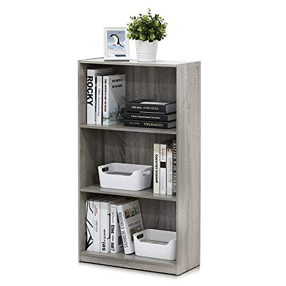 Furinno Basic 3-Tier Bookcase Storage Shelves, French Oak Grey