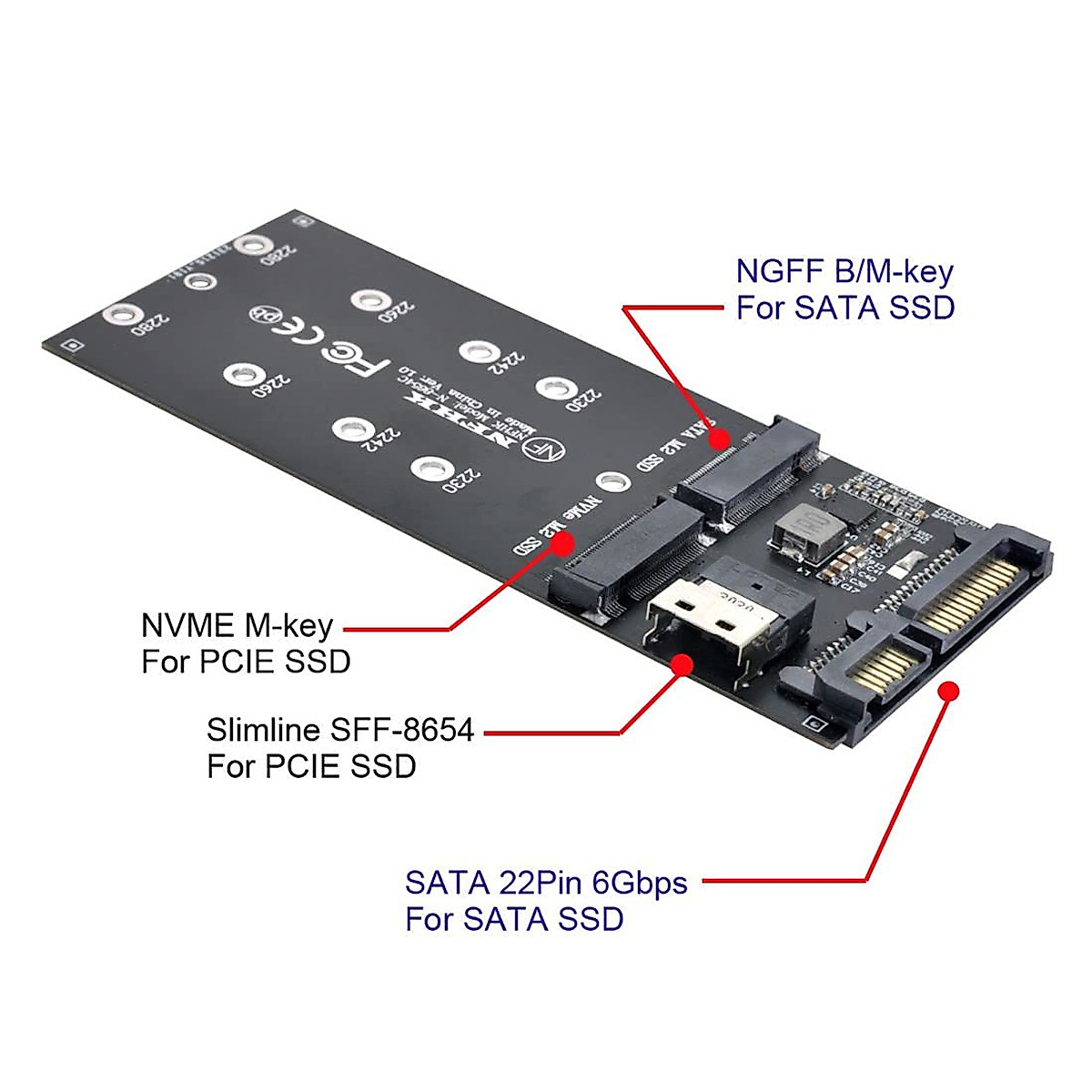 chenyang CY M.2 NVME SSD to SFF-8654 ＆ NGFF SATA SSD to SATA 2 in 1 Combo Adapter for Mainboard (Not Work NVEM SSD to SATA)