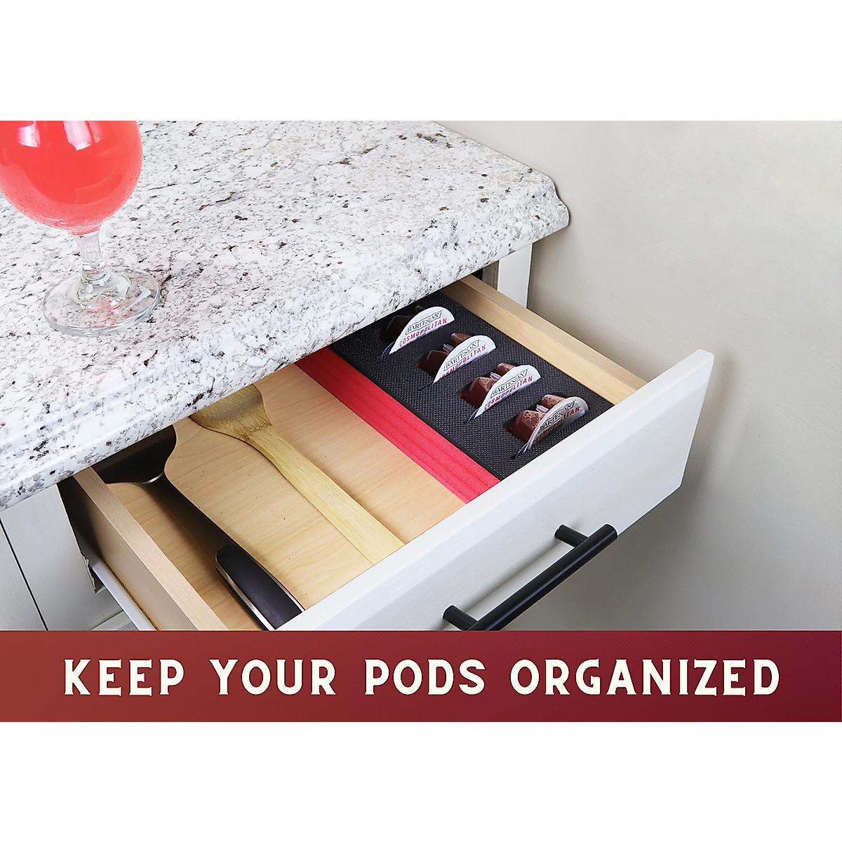 Polar Whale Cocktail Capsule Drawer Organizer Tray Red and Black Foam Insert Compatible with Bartesian for Kitchen Home Bar Party Waterproof Washable 6 Compartment 4.5 x 11.75 Inches