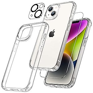 Maxdara [3 in 1 for iPhone 14 Clear Case, iPhone 14 Case with Tempered Glass Screen Protector and Camera Lens Protector Drop Protection Case for iPhone 14 6.1 Inch(Clear+Clear)