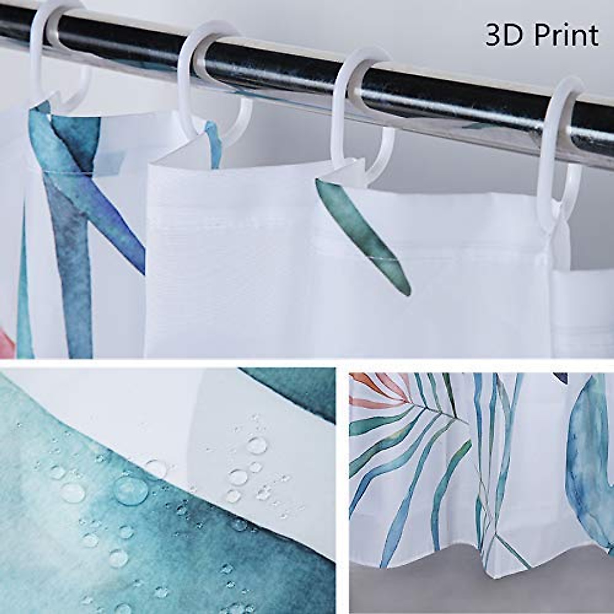 Tititex Tropical Pink Flamingo Shower Curtain with Hooks, Teal Palm Leaves Modern Style Waterproof Fabric Bathroom Decor Set 71X71 Inch