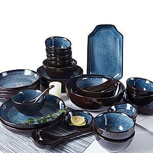 GagalU Porcelain Dinnerware SetDark Night Starry Sky56 Pieces Light Luxury Dinnerware Set Service for 6-8, Anti-Scalding Ceramics Bowl and Plate Combination